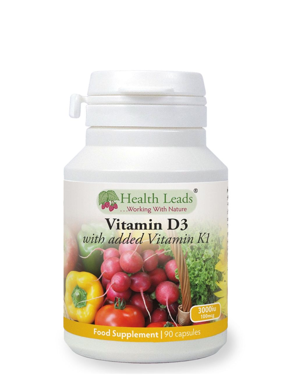 Vitamin D3 3000iu and K1 100mcg x 90 capsules | Health Leads UK